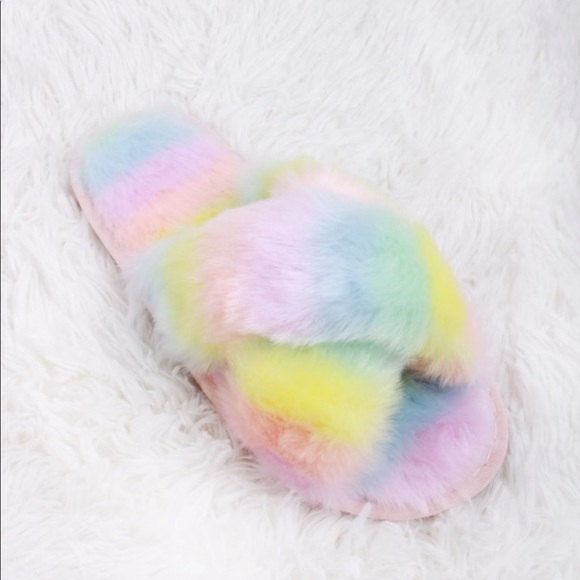 Shoes | A Cross Between Colorscriss Cross Fur Slippers | Poshmark